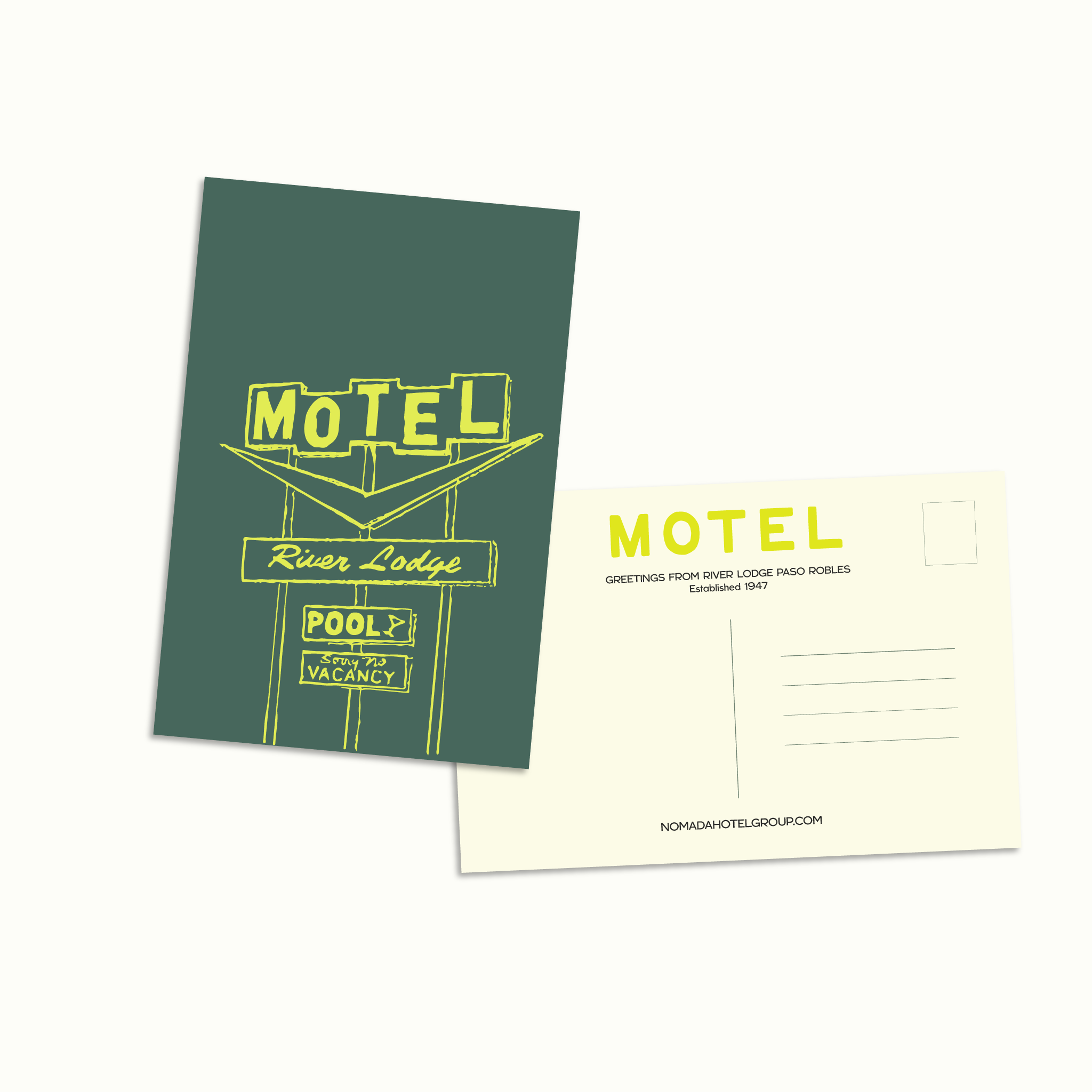 River Lodge Motel Postcard – Nomada Deco